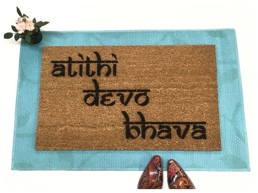 Hindu atithi devo bhava Guests are God Welcome in Hindi doormat | Damn ...